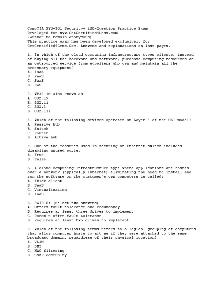CompTIA Security+ SY0-301 Practice Test | PDF | Transport Layer ...