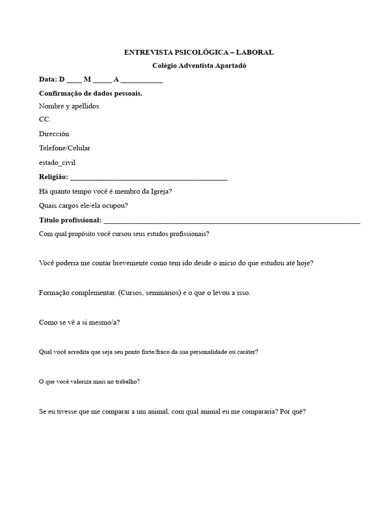 Entrevista Psicológica Laboral - CAAP | PDF