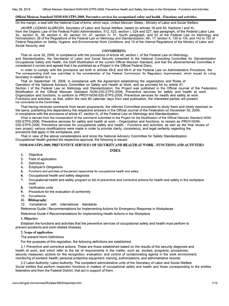 NOM-030-STPS-2009 Preventive Services For Safety and Health at Work ...
