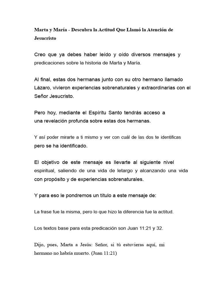 Actitudes de Marta y María ante Jesús | PDF | María, madre de Jesús | Jesús