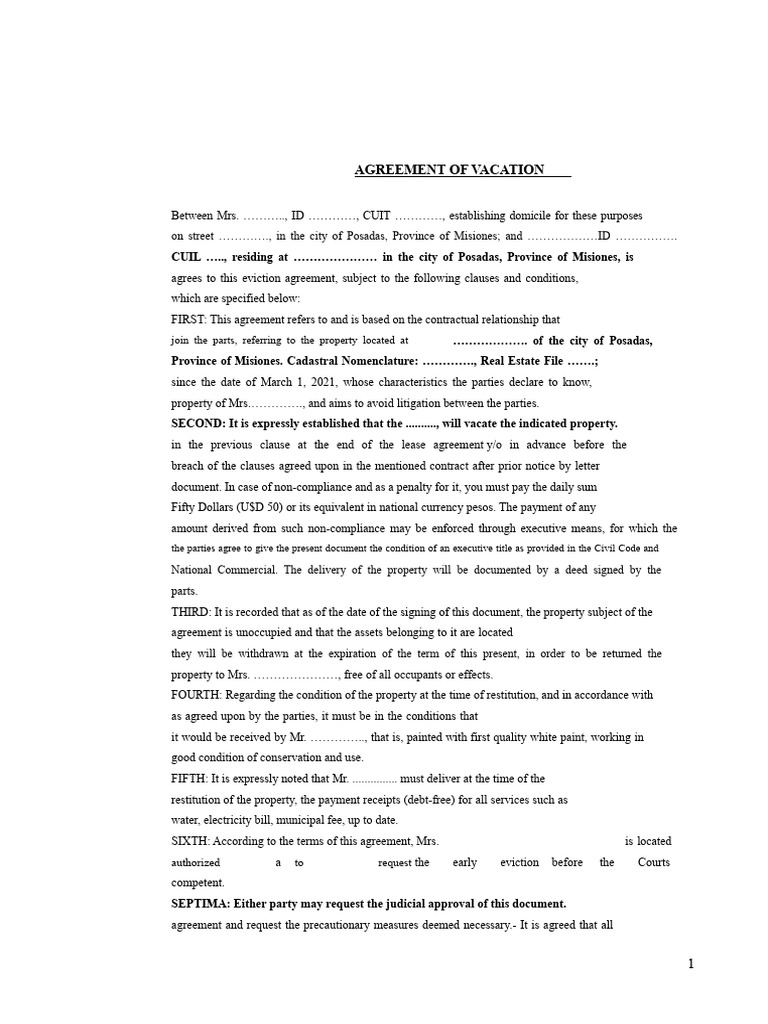 Model Agreement For Vacating | PDF | Leasehold Estate | Lease