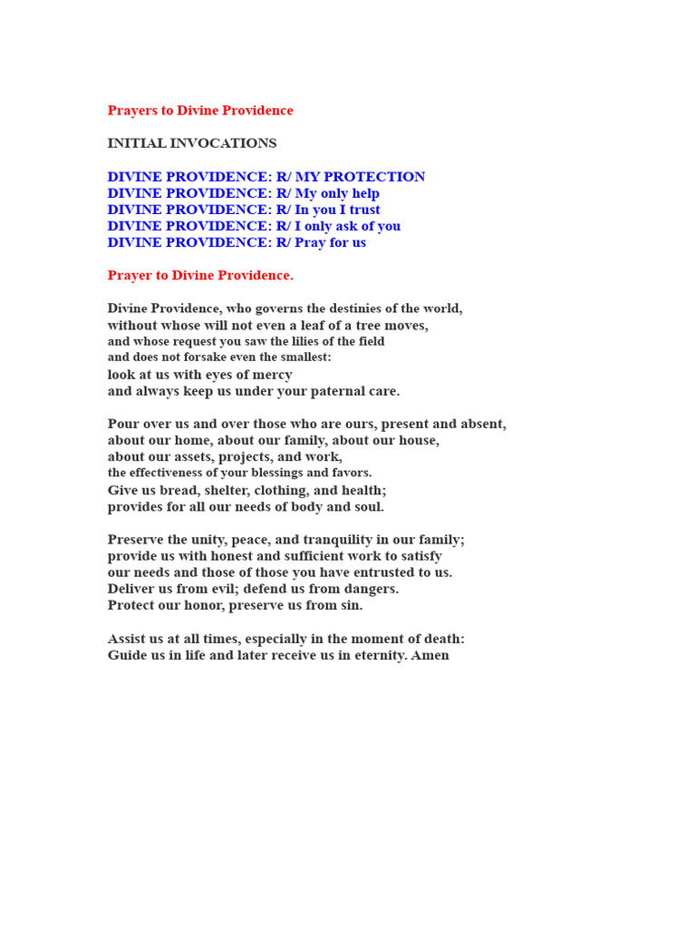 Prayers To Divine Providence | PDF | God In Christianity | God The Father