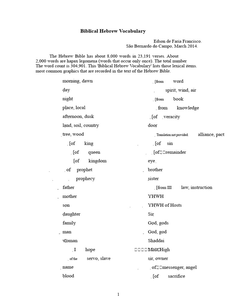 Biblical Hebrew Vocabulary List | PDF | Hebrew Language | Bible