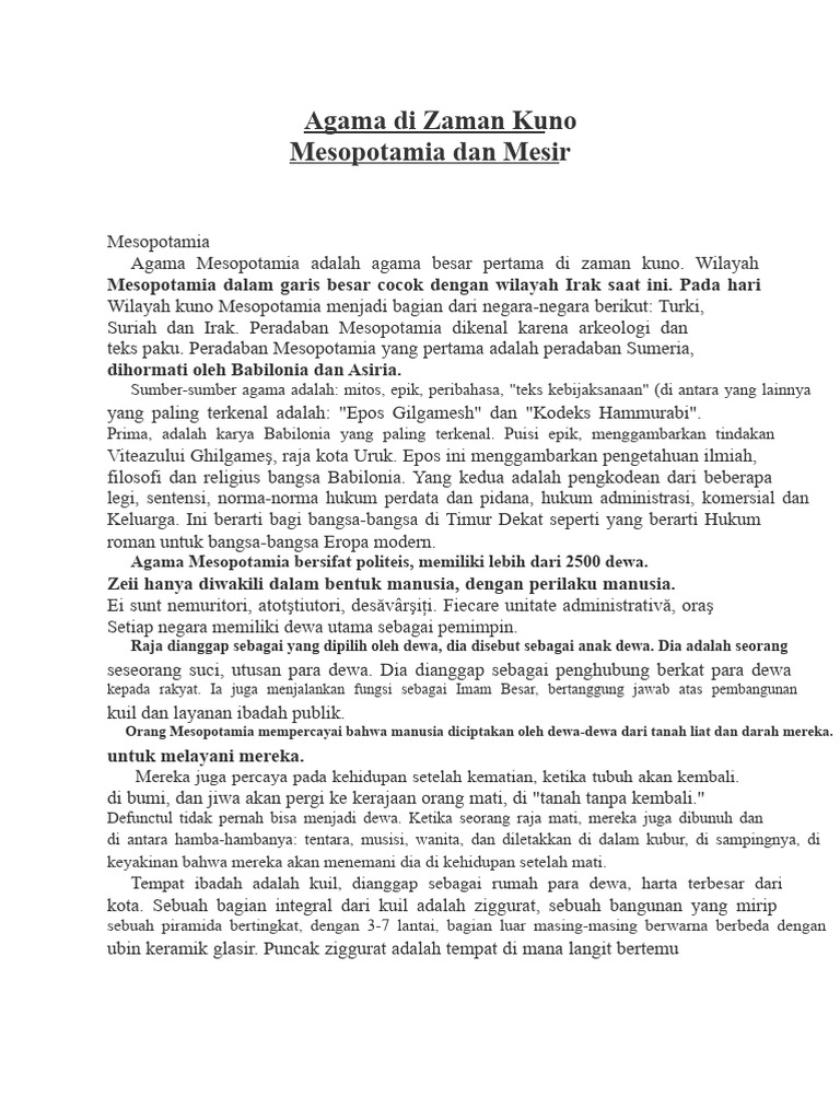 Agama Di Zaman Kuno (Mesopotamia Dan Mesir) | PDF