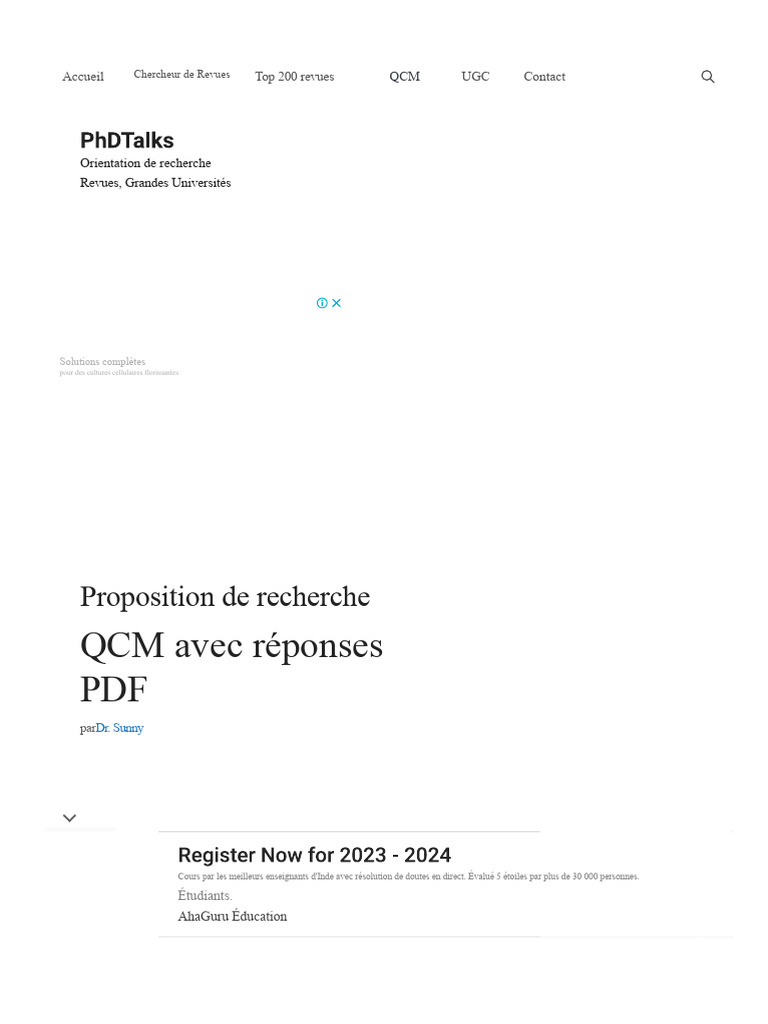 Proposition de Recherche QCM Avec Réponses PDF | PDF | Science | Choix multiple