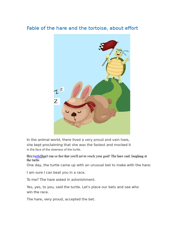 Fable of The Hare and The Tortoise | PDF