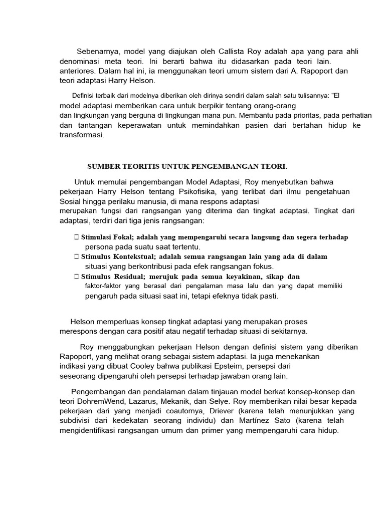 Callista Roy Teoris | PDF