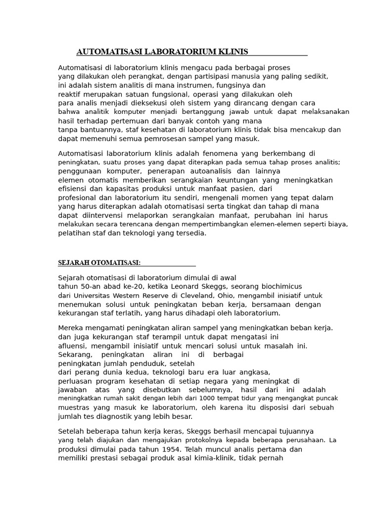 Automatisasi Laboratorium Klinik - Prof Ledesma | PDF