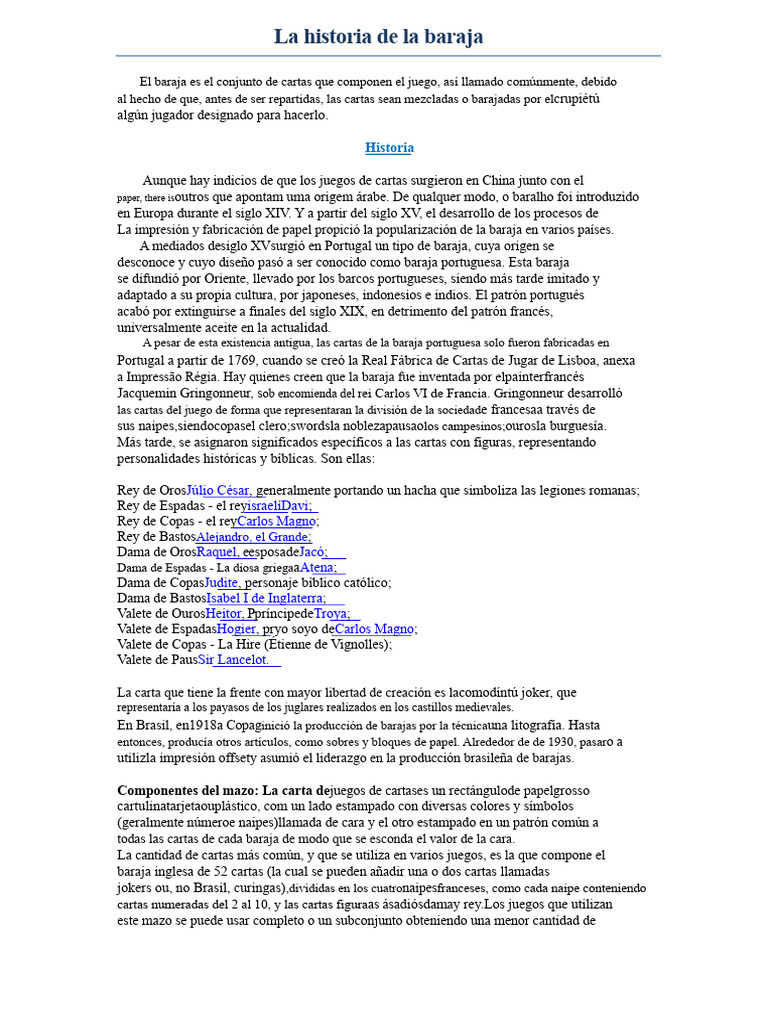 Historia de la Baraja Portuguesa | PDF | Jugando a las cartas ...