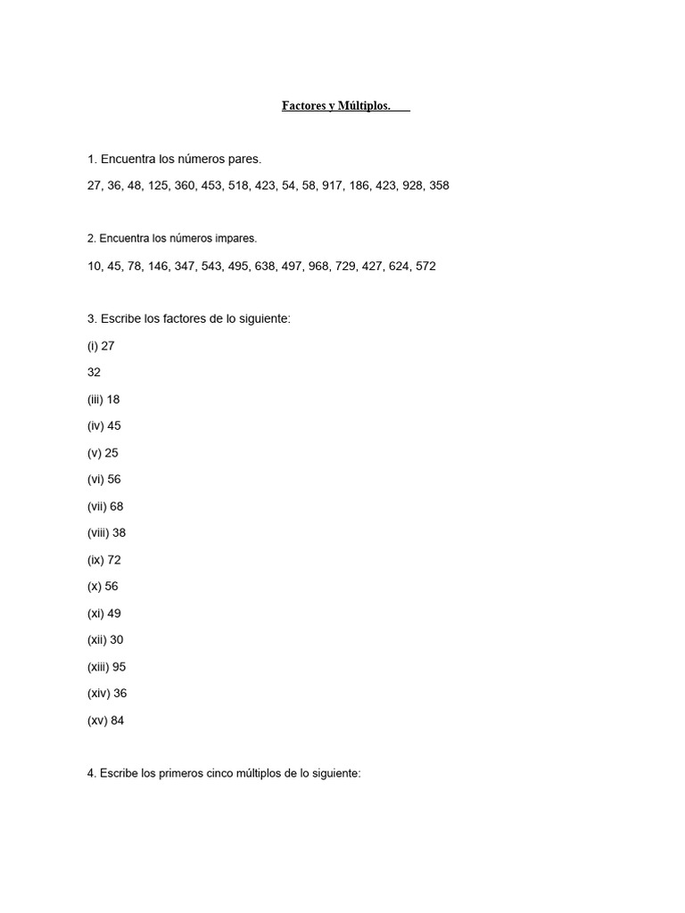 Factores y Múltiplos: Ejercicios y Respuestas | PDF