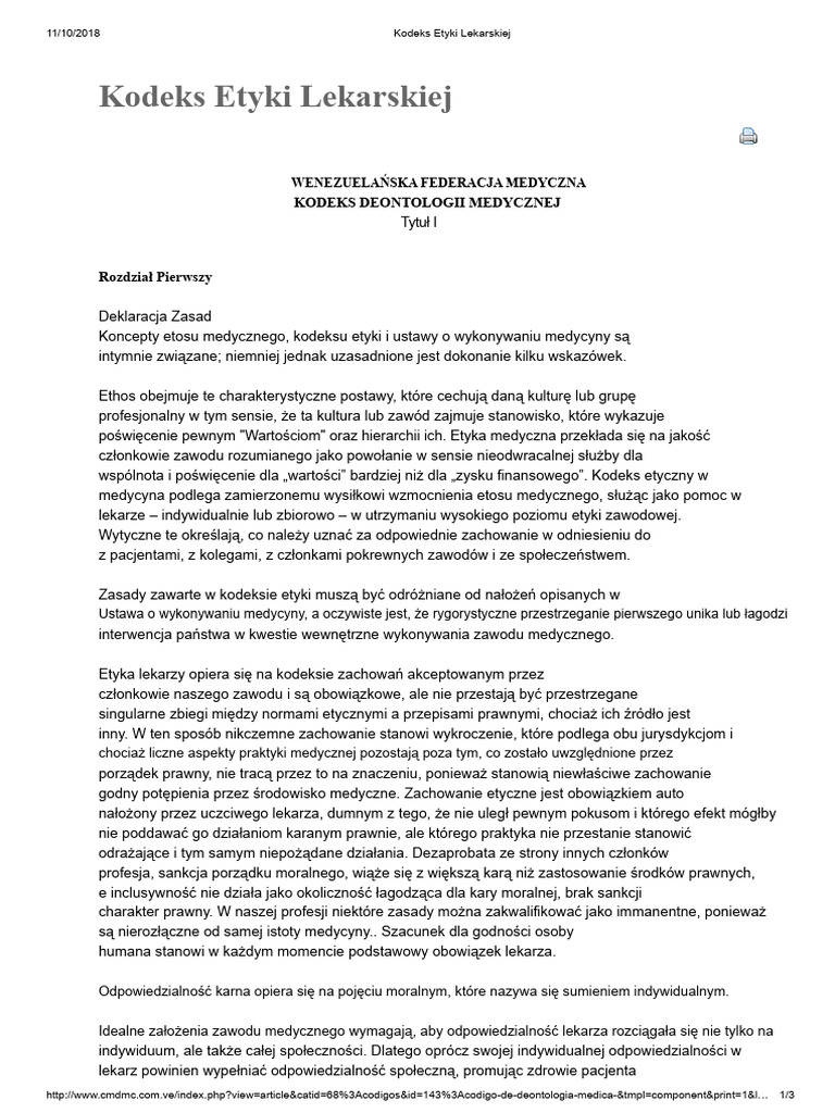 Kodeks Etyki Lekarskiej | PDF