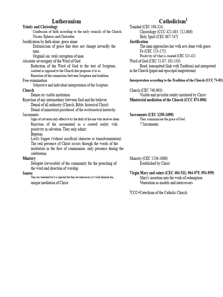 Catholicism and Protestantism Comparative Chart | PDF | Catholic Church ...