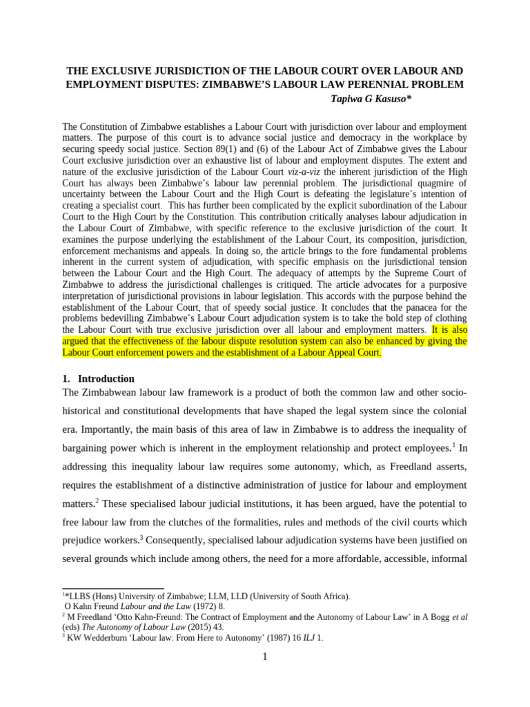 1 The Exclusive Jurisdiction of The Labour Court 1 | PDF | Supreme ...