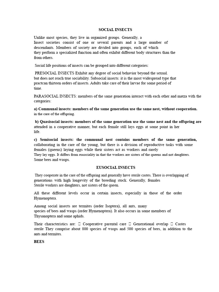SOCIAL INSECTS | PDF | Eusociality | Apocrita