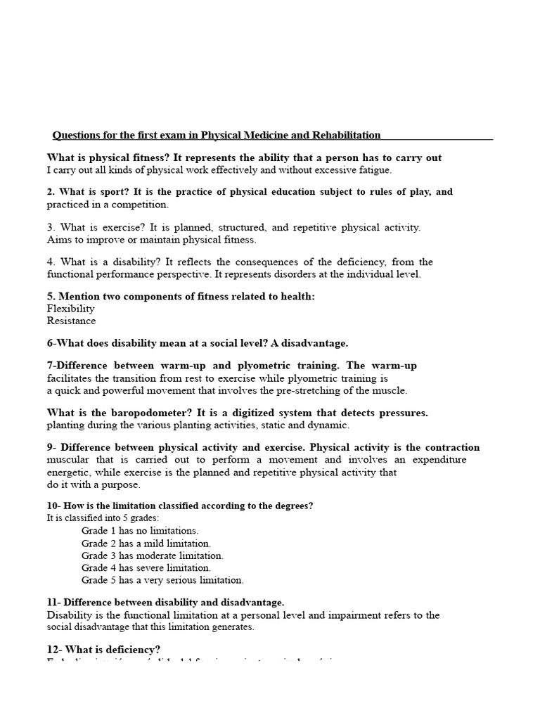 Questions For The First Partial Physical Medicine and Rehabilitation ...