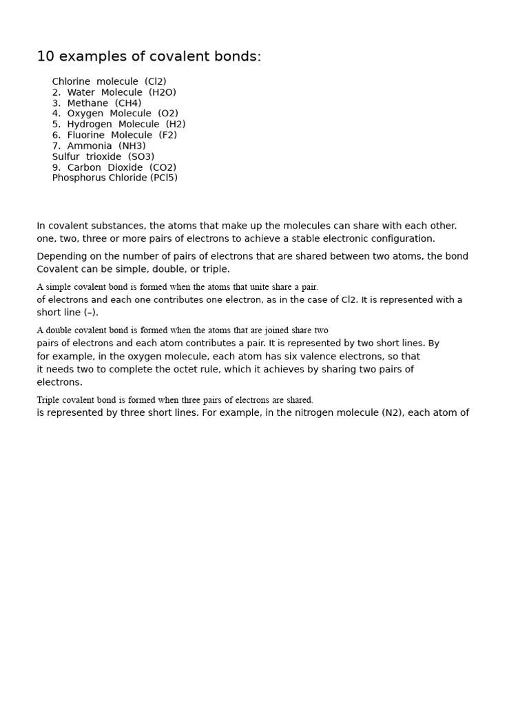 10 Examples of Covalent Bonds | PDF