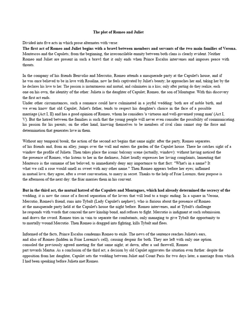 Argument of Romeo and Juliet (5 Acts) | PDF | Characters In Romeo And ...