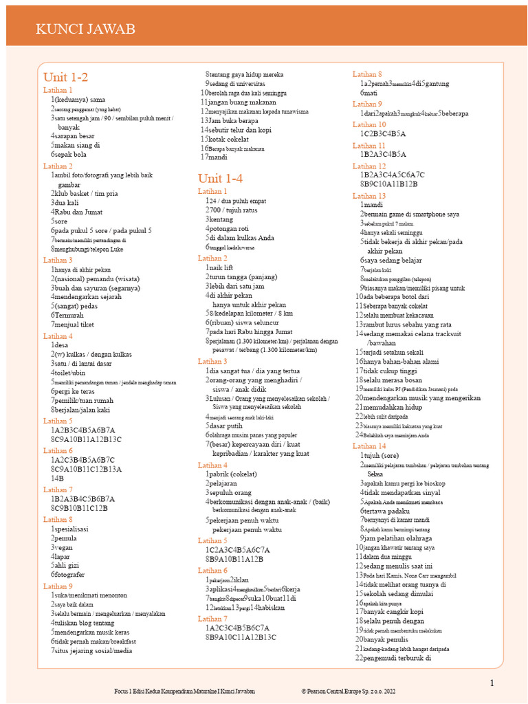 Focus 1 Edisi Kedua Kompendium Maturalne Kunci Jawaban | PDF
