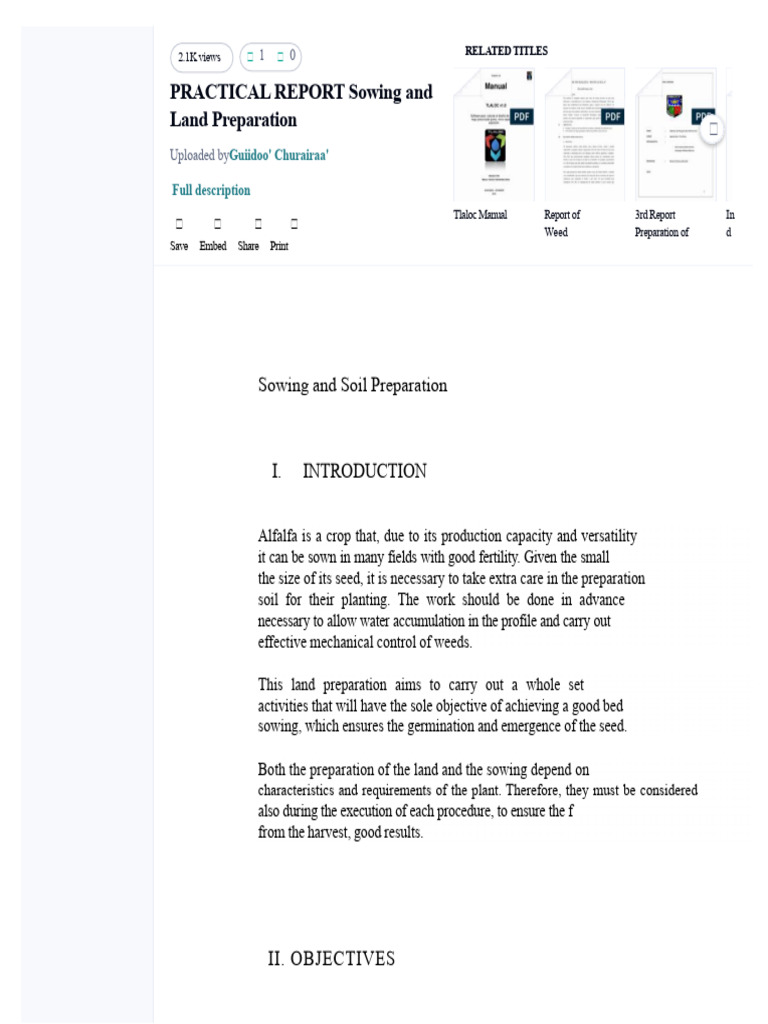 Practical Report On Sowing And Land Preparation Pdf Sowing Soil