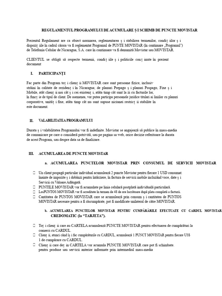Regulamentul Programului de Puncte Movistar | PDF
