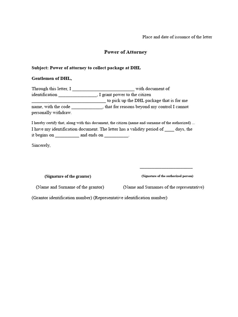 DHL Power of Attorney Form Template | PDF