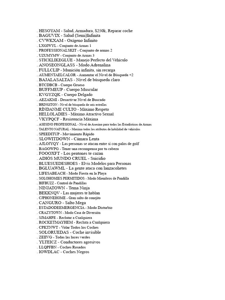 Trucos de GTA: HESOYAM y más | PDF
