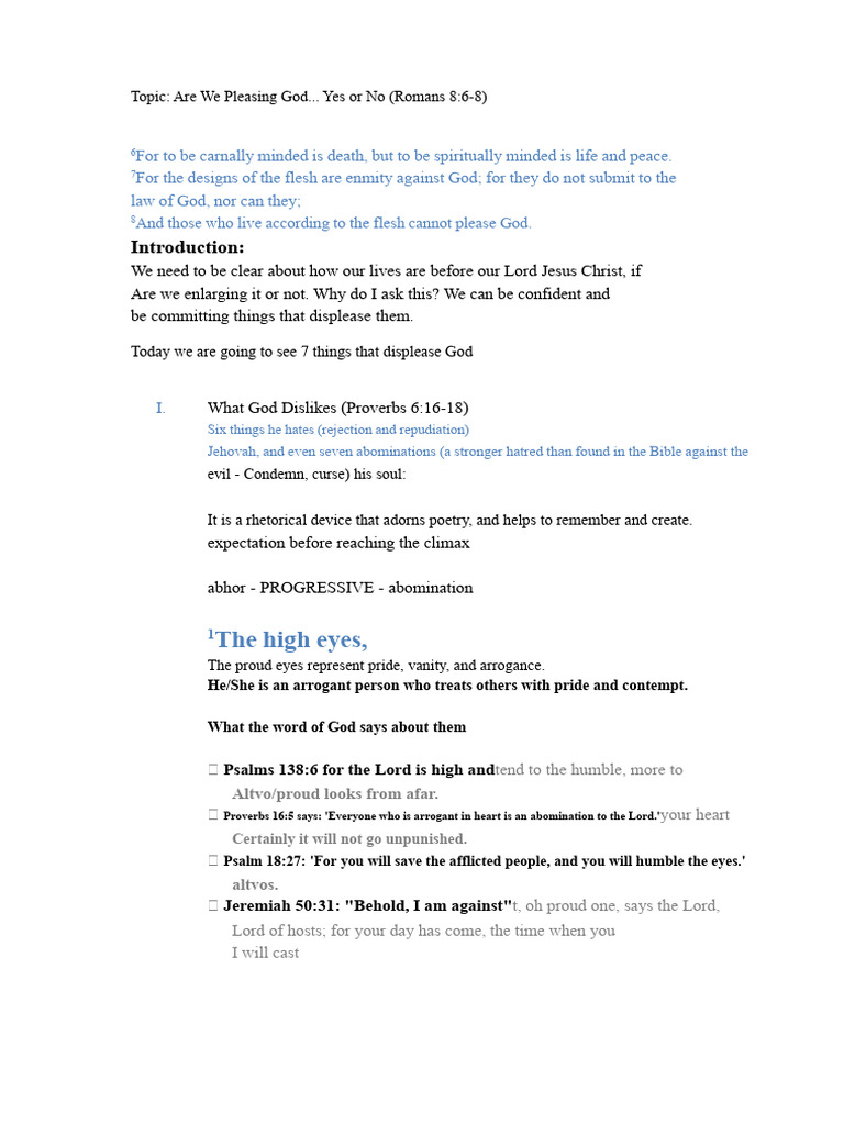 Theme 7 Things That Displease God | PDF | Evil | Bible