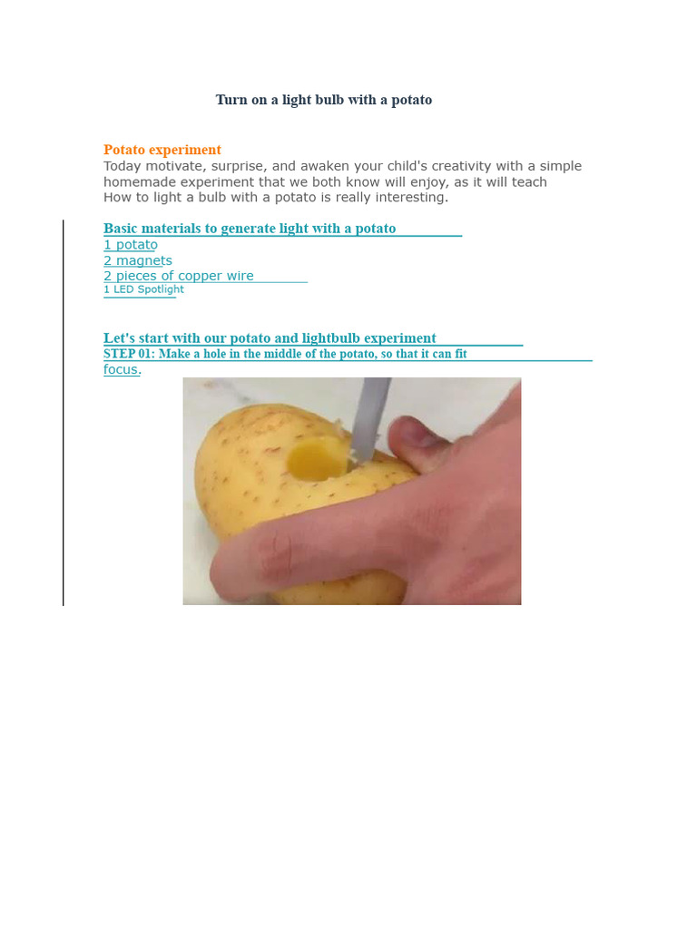 Turning On A Bulb With A Potato Experiment PROJECT 01-10-19 | PDF