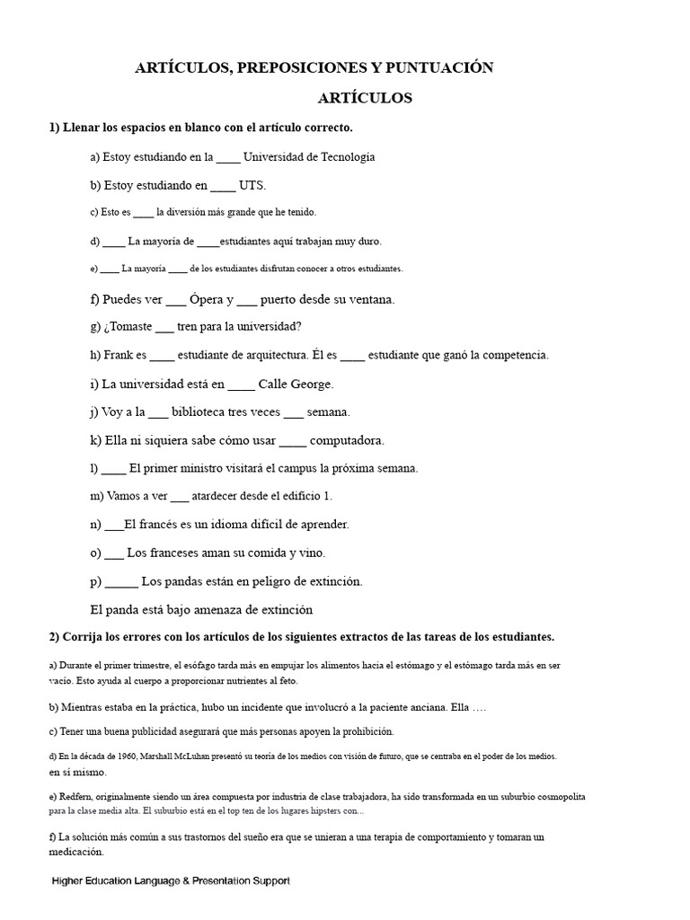 Gramática 3 Artículos, Preposiciones y Signos de Puntuación ...
