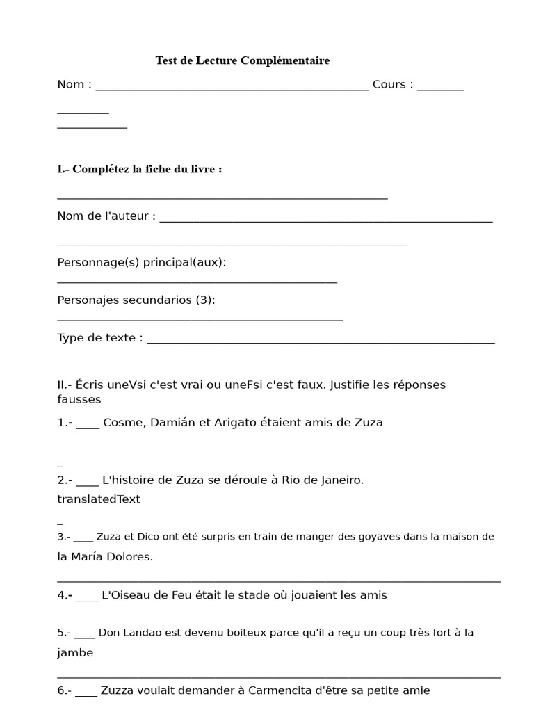 Test de Lecture et Compréhension du Texte | PDF