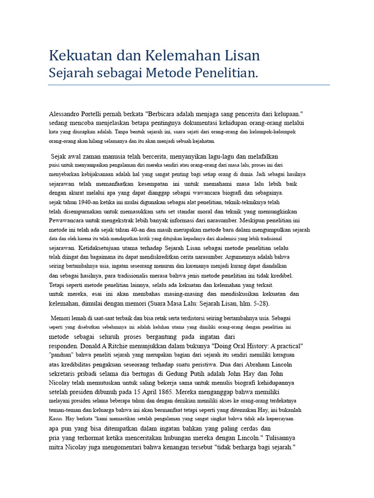 Kekuatan dan Kelemahan Sejarah Lisan | PDF