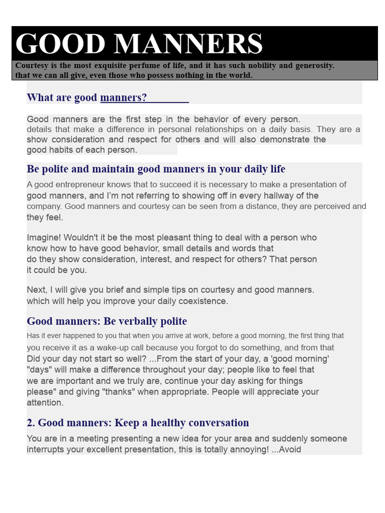 Good Manners | PDF | Etiquette | Psychological Concepts