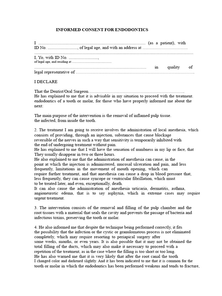 Informed Consent For Endodontics | PDF | Medical Specialties | Clinical Medicine