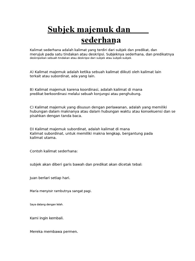 Subjek Majemuk dan Sederhana | PDF