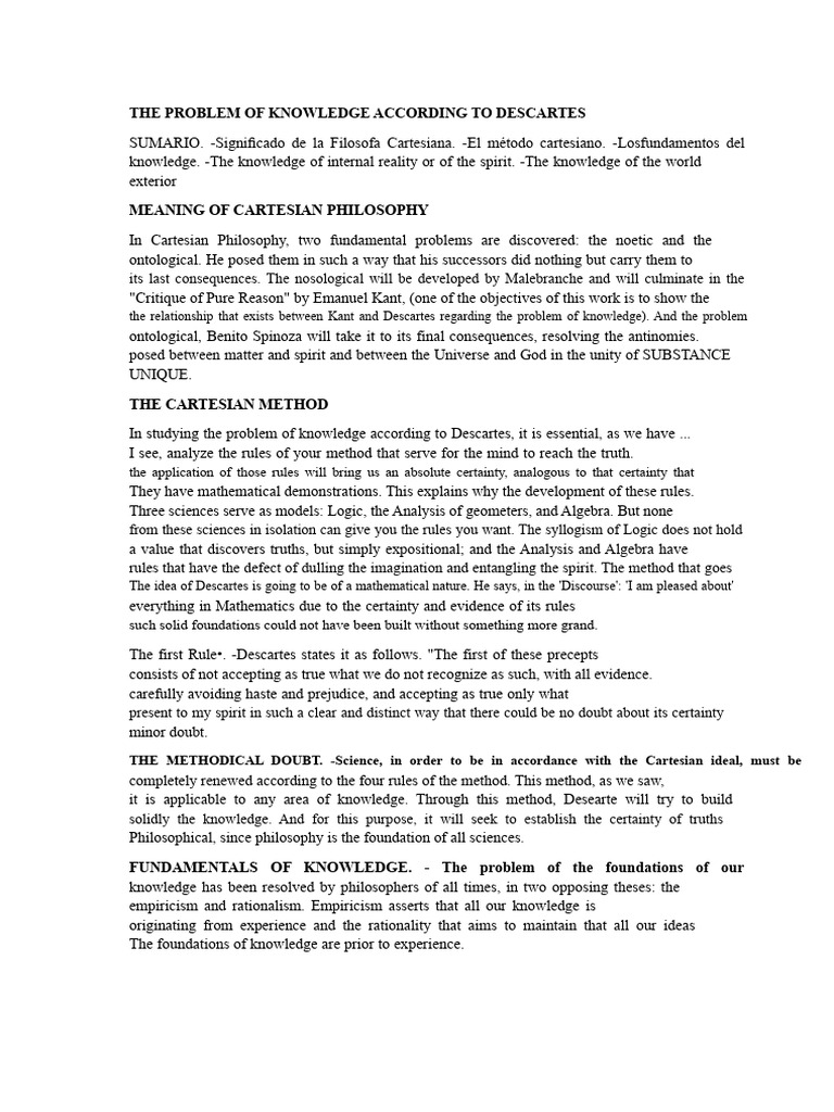 The Problem of Knowledge According To Descartes | PDF | René Descartes ...