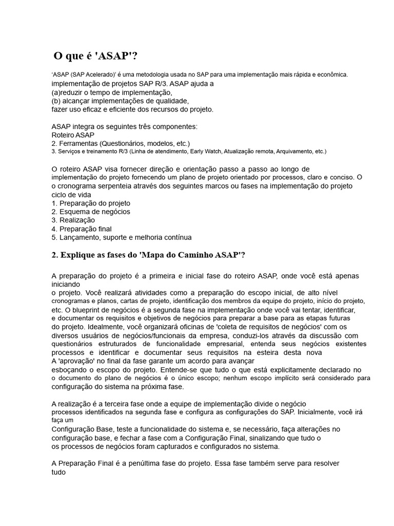 Metodologia ASAP para Implementação SAP | PDF | E-business | Bancos de ...