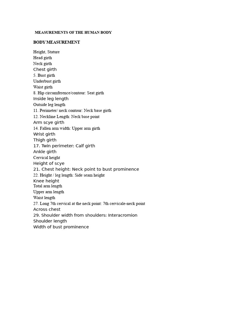 Body Measurements in Spanish | PDF