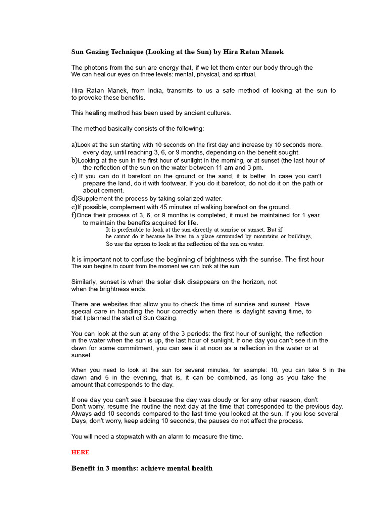 The Sun Gazing Step by Step | PDF | Sunset | Bleeding