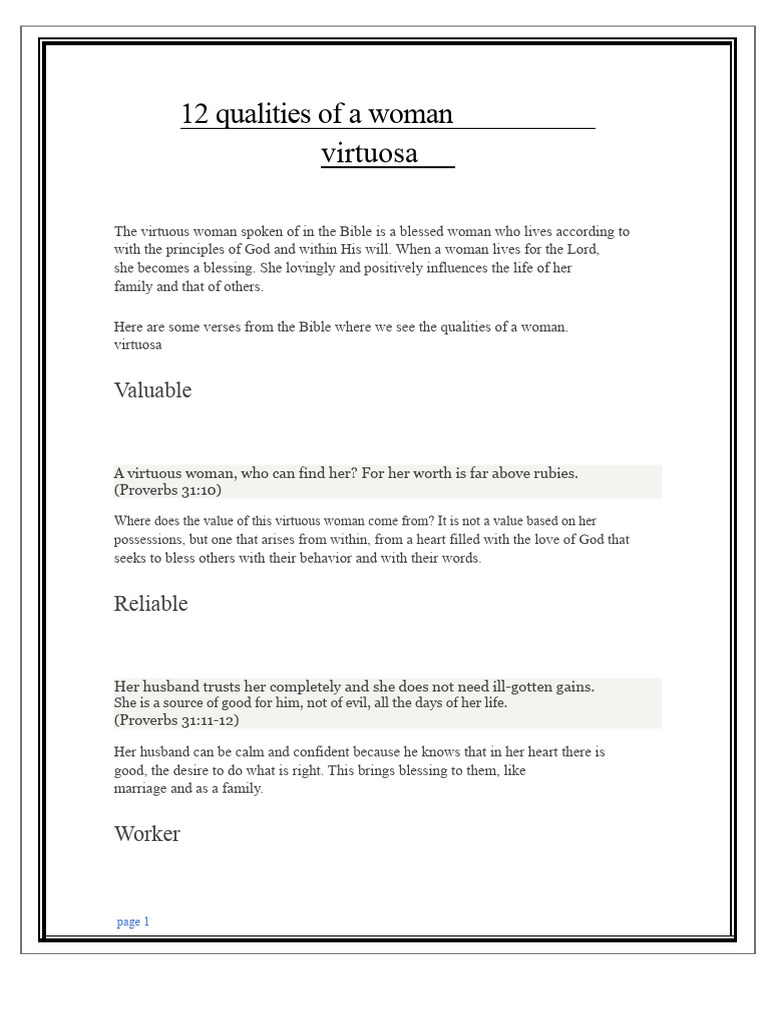 12 Qualities of a Virtuous Woman | PDF | Book Of Proverbs | Wisdom