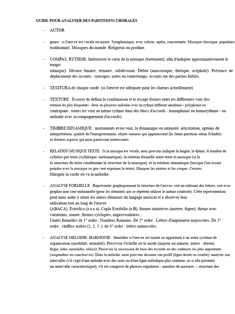 Guide Pour Analyser Des Partitions Chorales | PDF | Partition | Mode ...