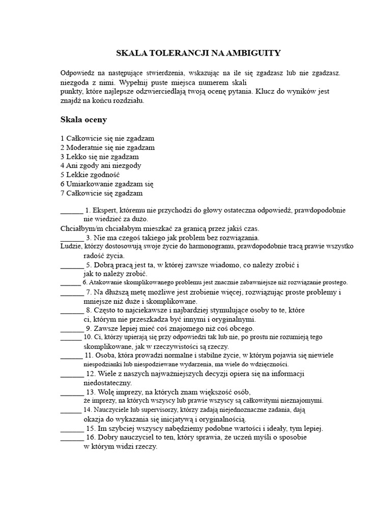 Skala Tolerancji Na Ambiwalencję | PDF