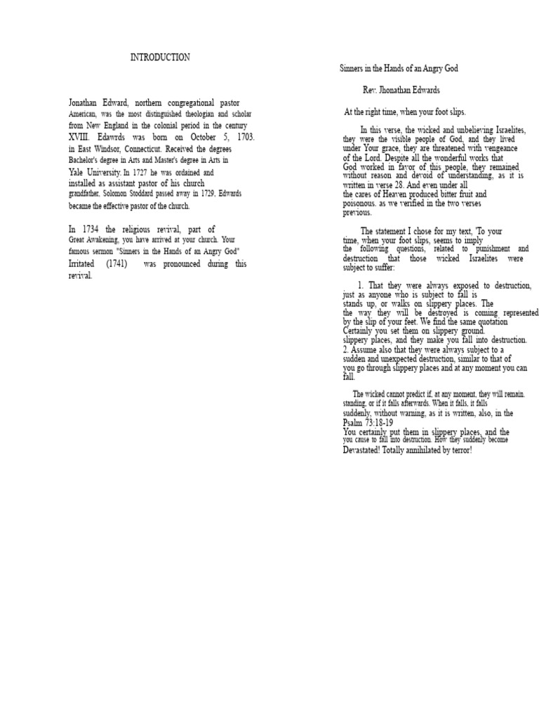 Sinners in the Hands of an Angry God | PDF | Jonathan Edwards ...