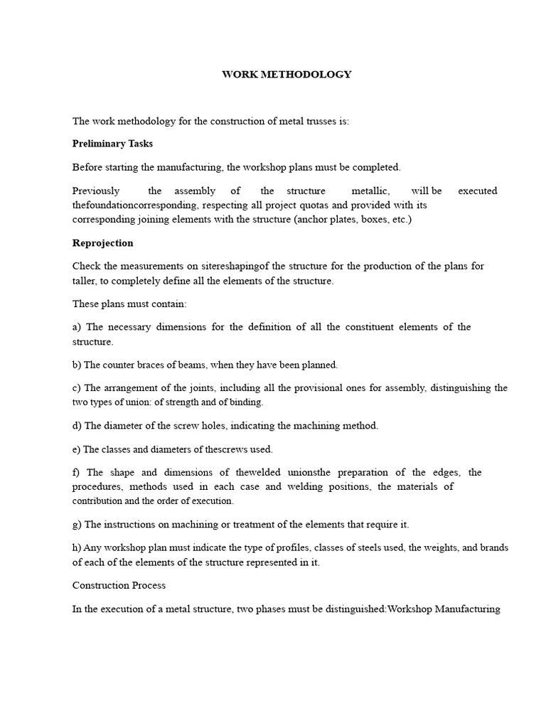 Work Methodology For Metal Trusses | PDF | Screw | Welding
