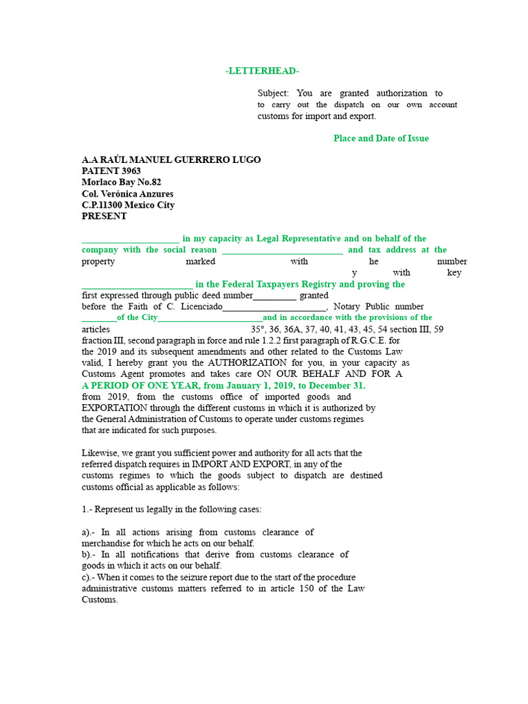 Example of a Letter of Commission | PDF | Customs | Tariff