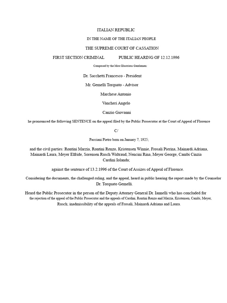 Pacciani's Appeal in Serial Murders Case | PDF | Criminal Procedure In ...