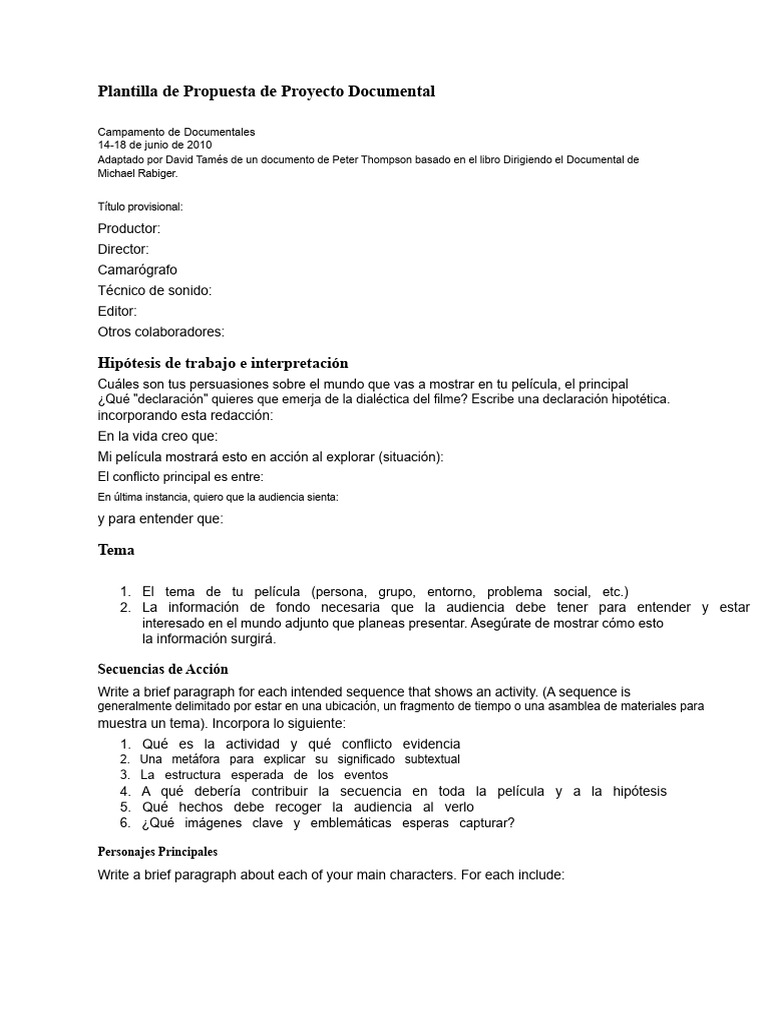 Ejemplo de Propuesta de Documental | PDF | Documental | Publicación