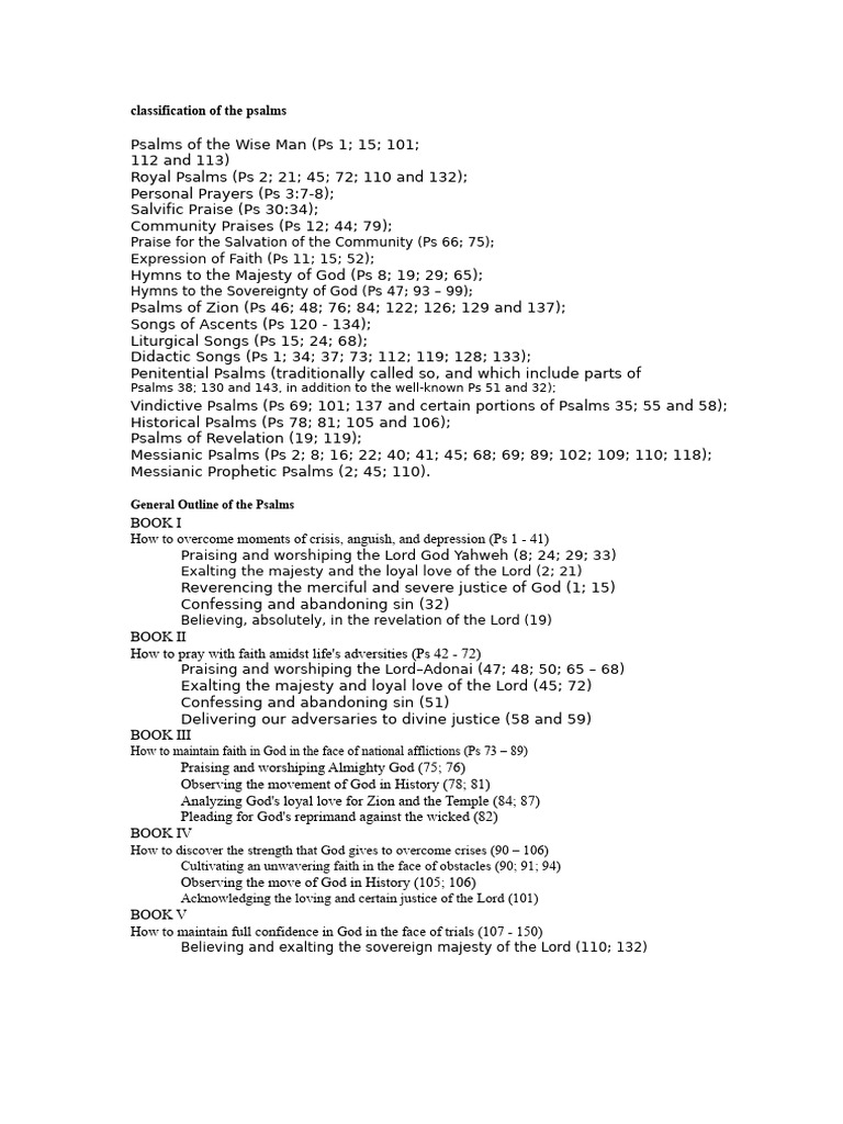 Classification of Psalms by Theme | PDF | Psalms | God
