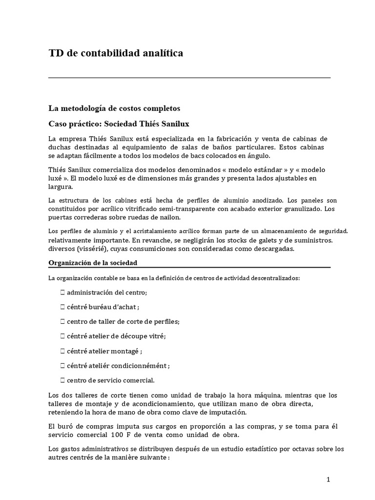 TD Contabilidad Analítica SEG Y LMIO | PDF | Contabilidad de costos ...