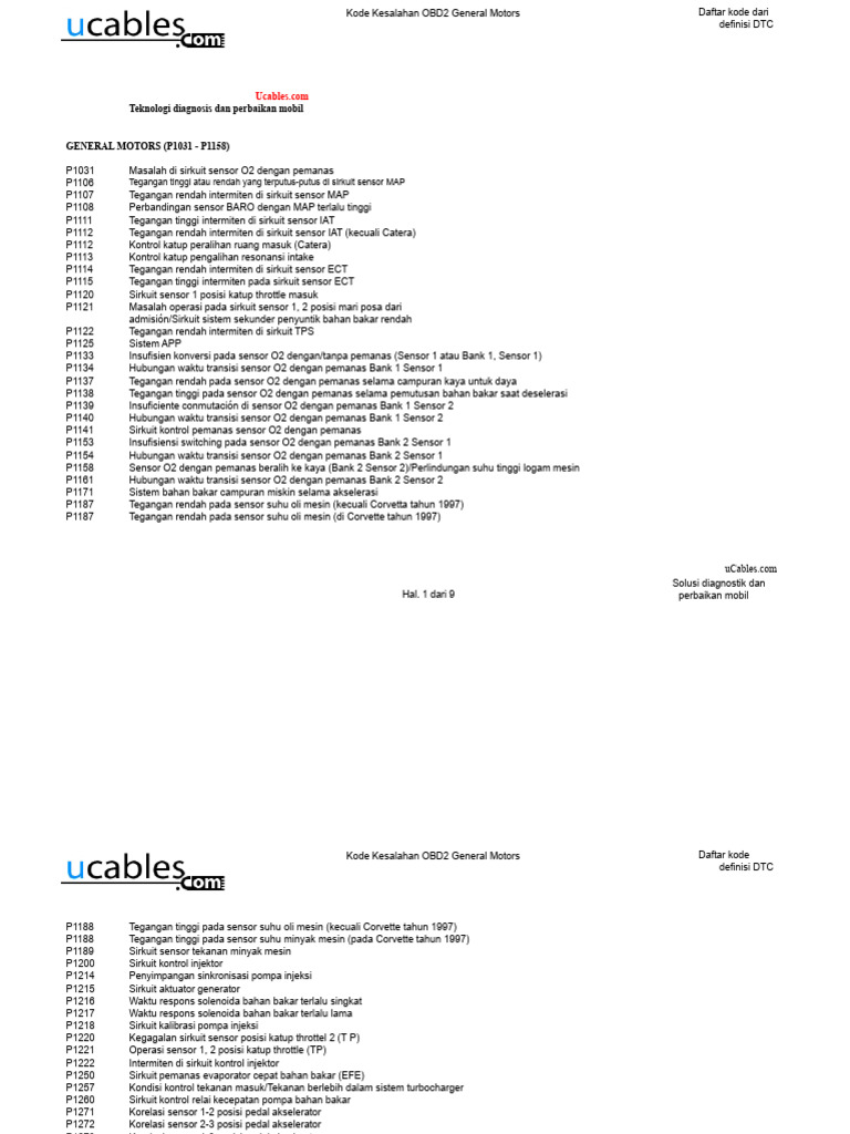Kode Kesalahan DTC General Motors OBD2 | PDF