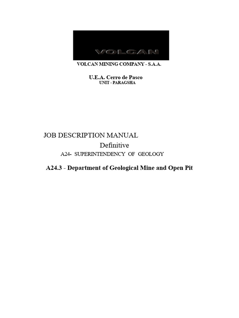 Functions Manual Description of Operations of The Volcan Mine | PDF ...